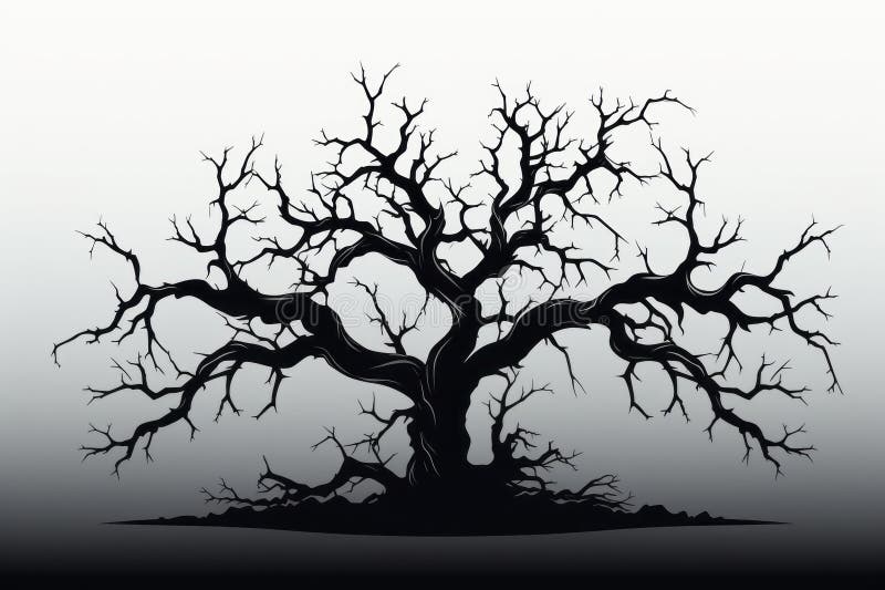 Spooky Haunted Tree Silhouette Isolated on White Stock Illustration ...