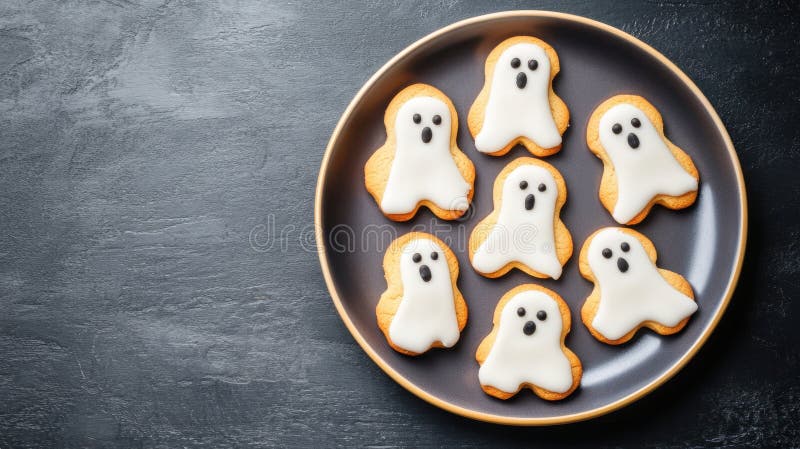 Spooky Homemade Ghost Cookies on Dark Background for Halloween Stock ...