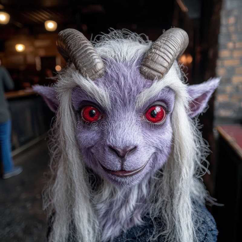 Spooky Horned Creature with Glowing Red Eyes Stock Illustration ...