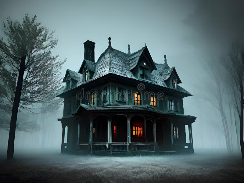 Dark House with Spooky Trees in Forest, Halloween Horror Concept ...