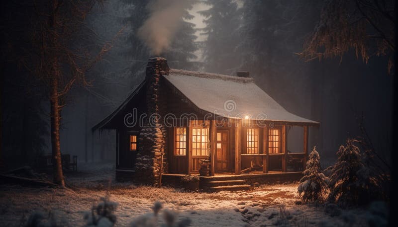 A Spooky Hut in the Dark Forest, Illuminated by Flame Generated by AI ...