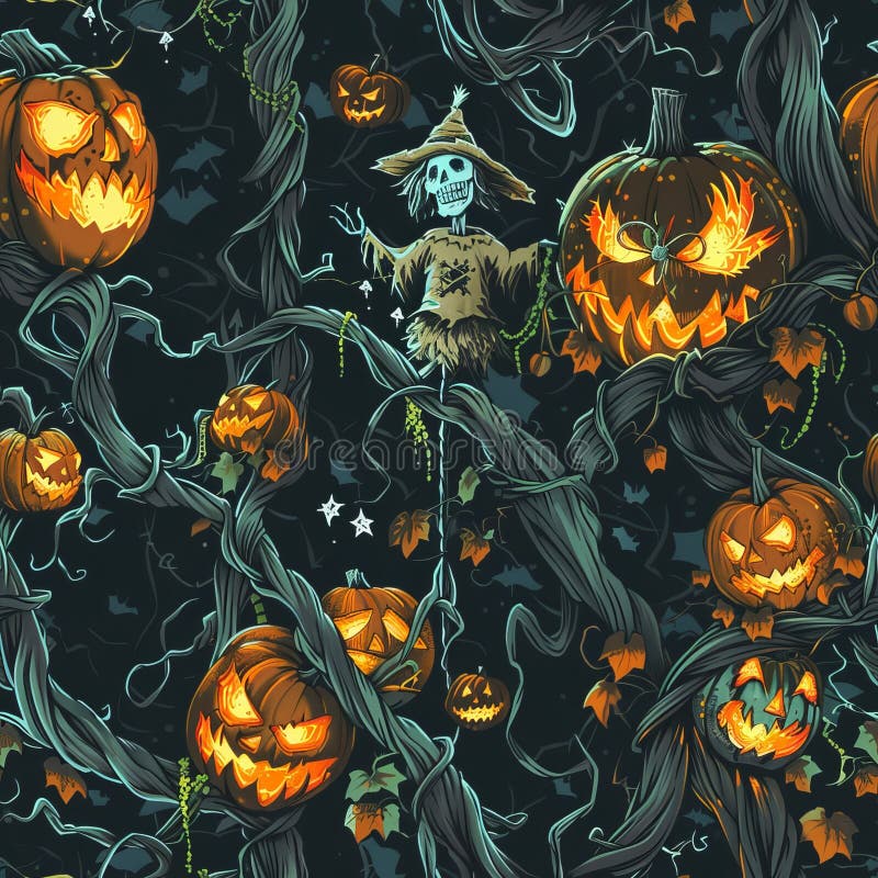 Spooky Jack Lanterns Hanging from Twisted Branches on Halloween Night ...