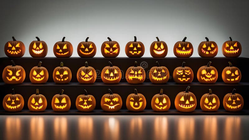 Spooky Jack-O-Lantern Row stock illustration. Illustration of ...