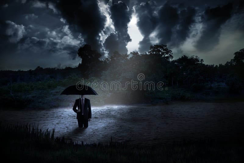 Spooky Man Standing on the Creepy Lake Stock Image - Image of foggy ...