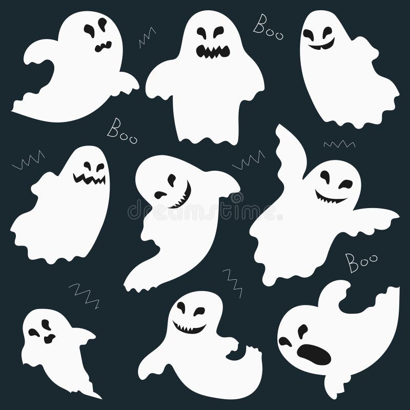Evil Ghosts of Halloween, Isolated Set Stock Vector - Illustration of ...