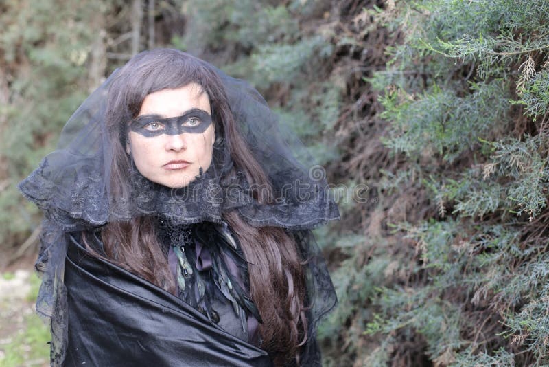Spooky Mysterious Lady in the Forest Stock Image - Image of elegance ...