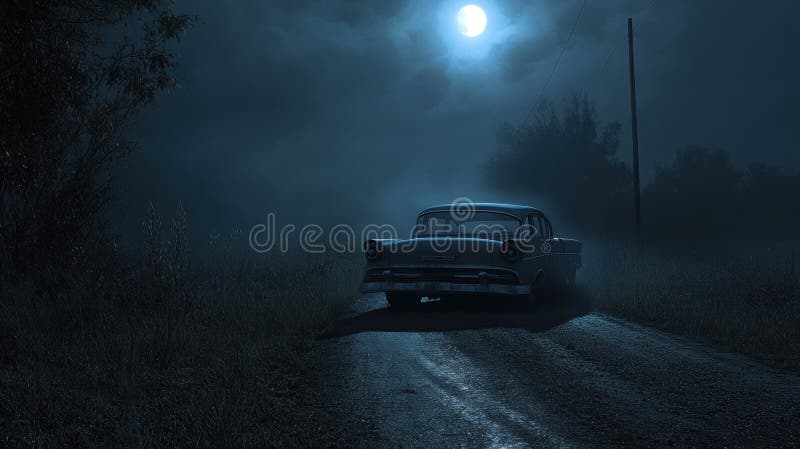 Cinematic Spooky Night Drive Stock Photo - Image of isolated, vintage ...