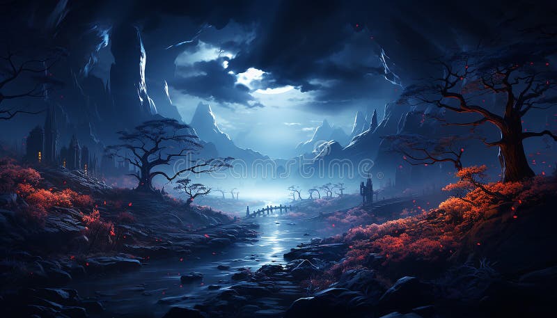 Spooky Night, Horror in Dark Forest, Evil Walking Ghost Generated by AI ...