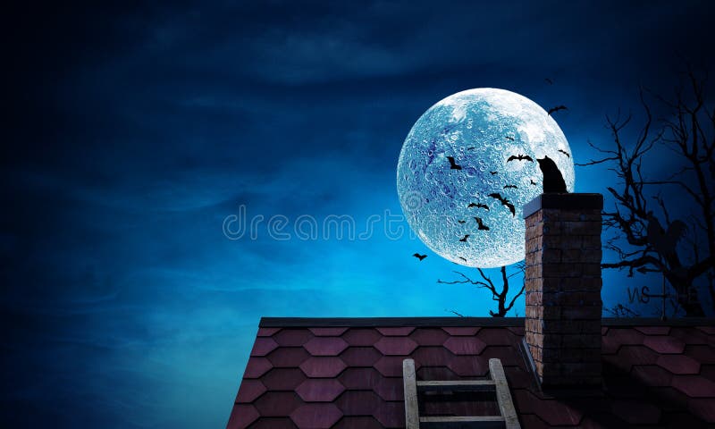 Spooky Night Image . Mixed Media Stock Image - Image of cloudy, tree ...