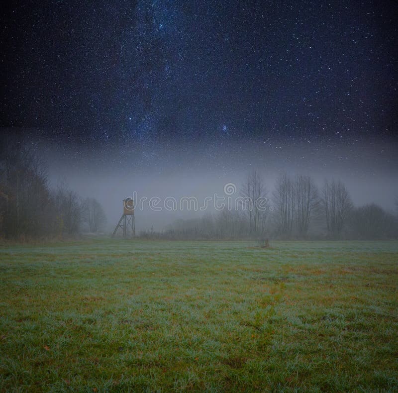 Spooky Night Landscape with Meadow Stock Image - Image of raised ...