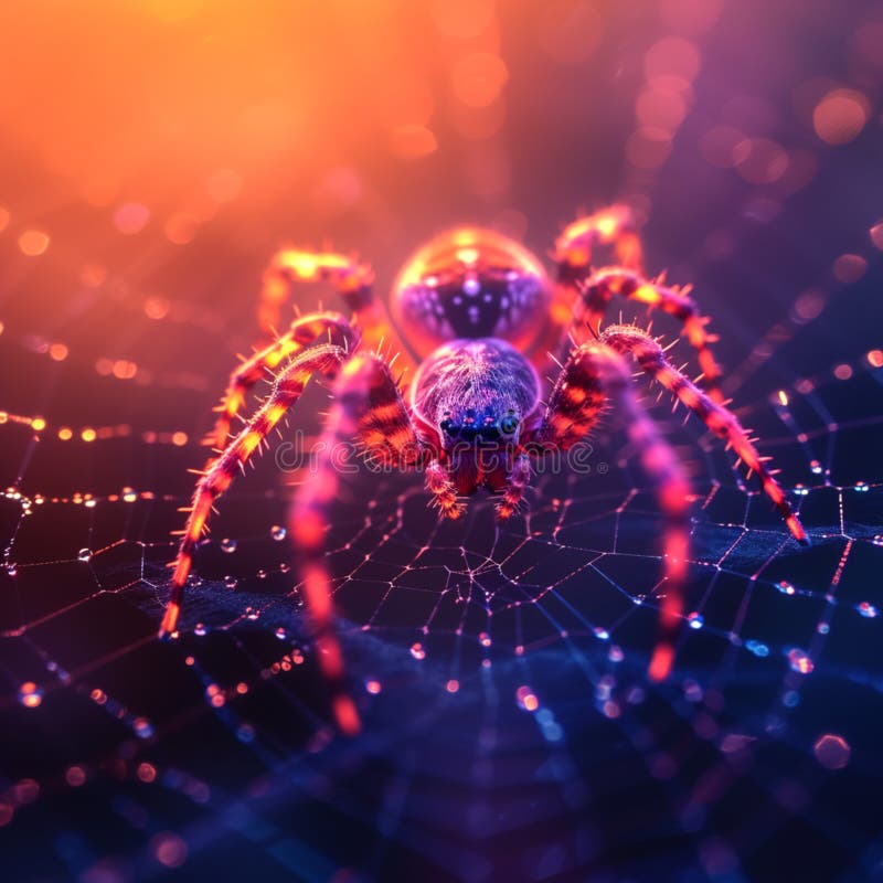 Spooky Night Scene Arachnid Creates a Multi Colored Web with Precision ...