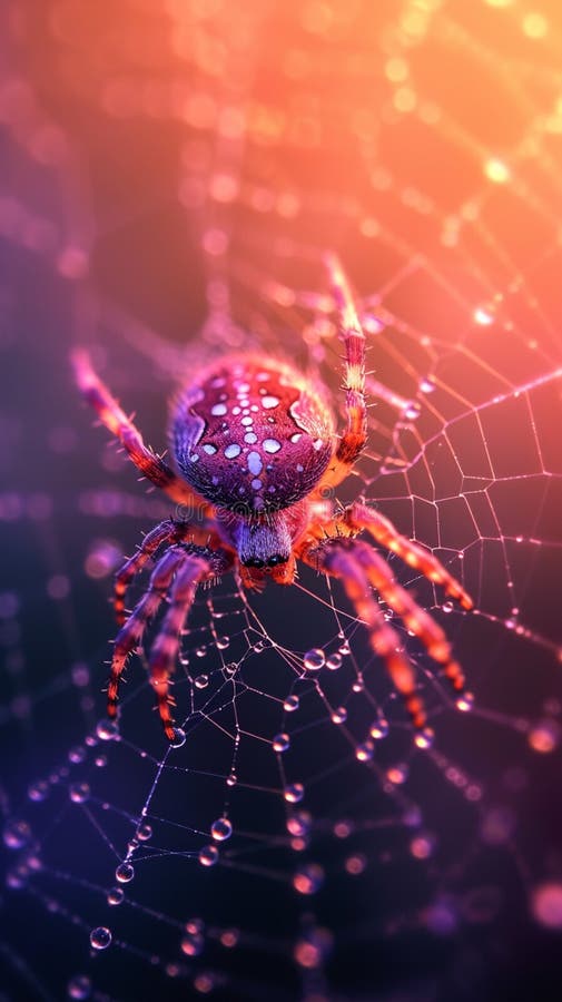 Spooky Night Scene Arachnid Creates a Multi Colored Web with Precision ...