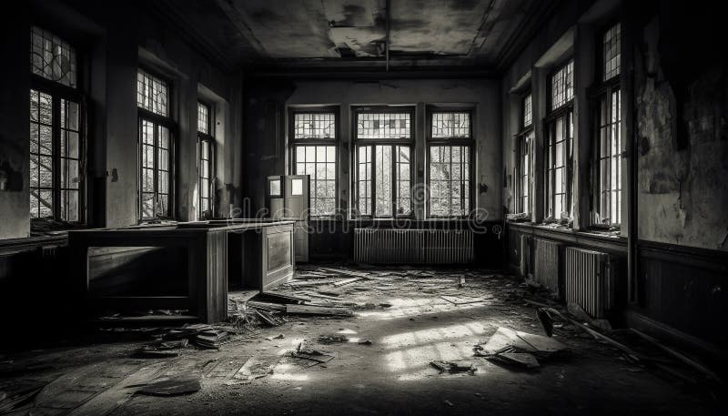 Spooky Old Factory with Broken Windows and Rusty Architecture Generated ...
