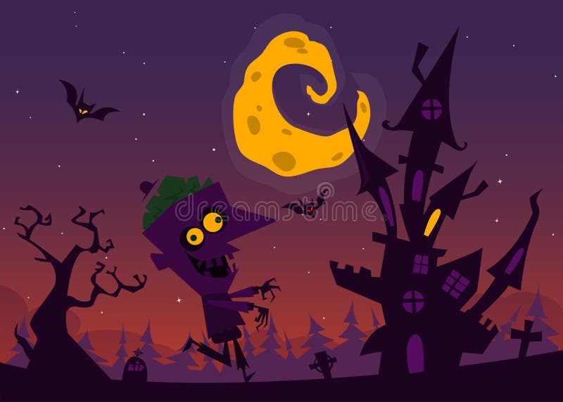 Spooky Old Haunted House with Ghosts. Halloween Cartoon Background ...