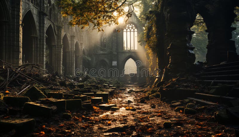 Spooky Old Ruin, Abandoned Chapel, Foggy Night, Evil Spirits Generated ... Spooky Old Ruin, Abandoned Chapel, Foggy Night, Evil Spirits Generated ...