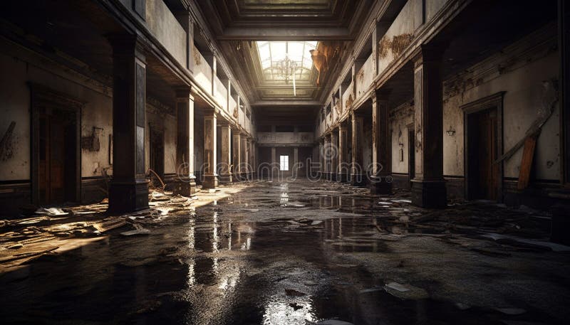 Spooky Old Ruin with Broken Walls and Rusty Architecture Inside ...