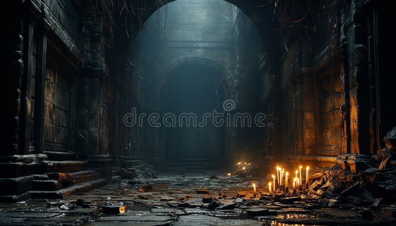 Spooky Old Ruin, Burning Flame, Dark Underground, Ancient Evil ...