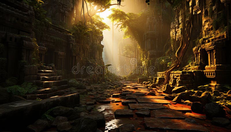 Spooky Old Ruin in Dark Forest at Night Generated by AI Stock Image ...