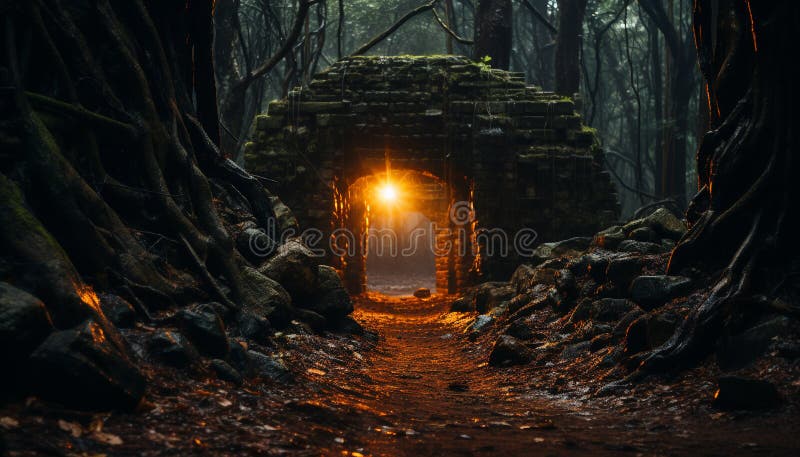 Spooky Old Ruin, Dark Tree, Ancient Underground Generated by AI Stock ...