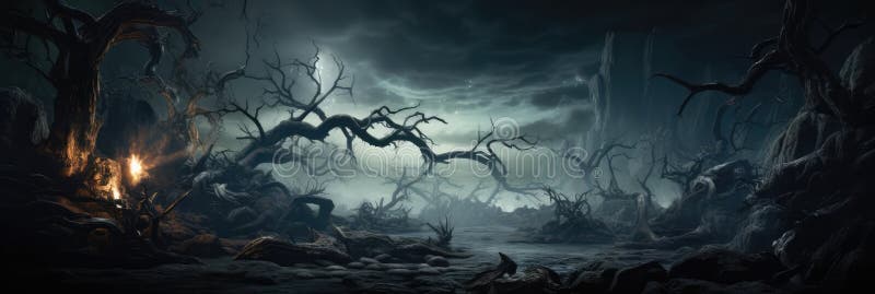 Spooky Old Tree with Twisted Branches Halloween Stock Illustration ...