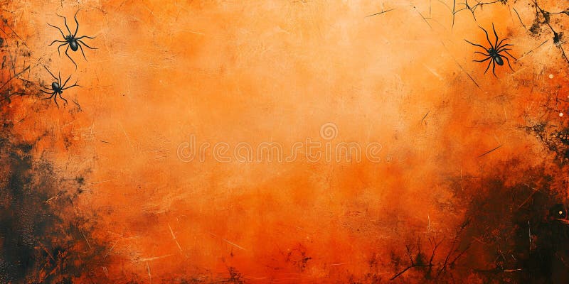 Spooky Orange Background with Black Spiders Stock Photo - Image of ...