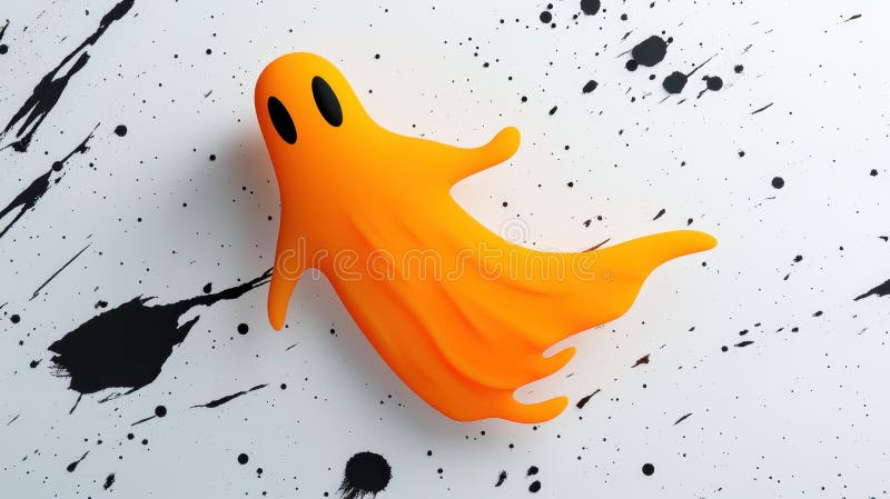Spooky Orange Ghost Floating on Splattered Background Stock Photo ...