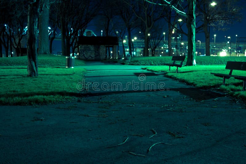 Spooky park at night stock image. Image of landscape - 98409197