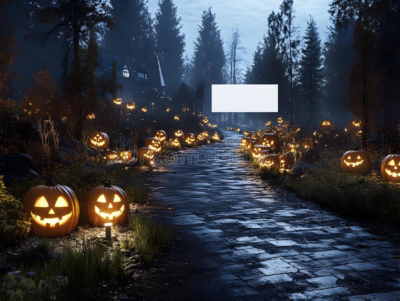 A Spooky Pathway Lined with Glowing Jack-o -lanterns, Creating a ...