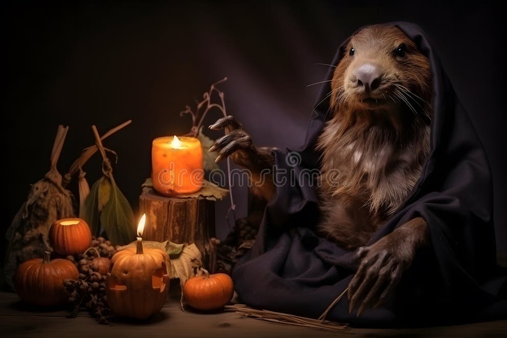 Spooky Portrait of a Beaver in a Halloween Setup in Studio, Dramatic ...