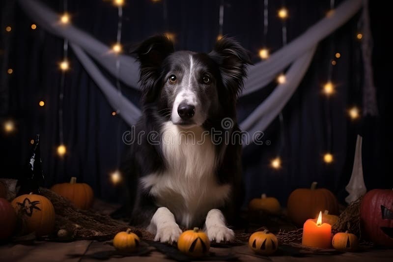 Spooky Portrait of a Border Collie (dog) in a Halloween Setup in Studio ...