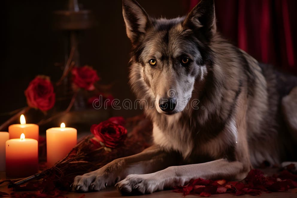 Spooky Portrait of a Coyote or Wolf in a Halloween Setup in Studio, Dramatic Lighting. Created ...