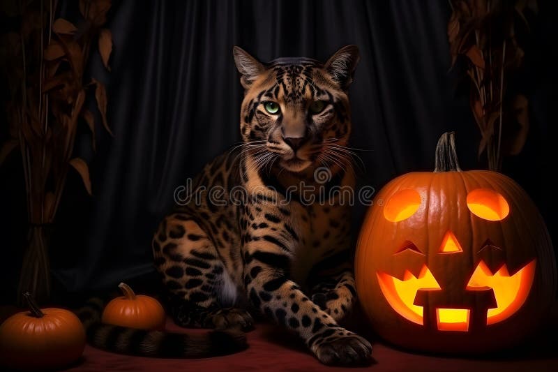 Spooky Portrait of a Leopard in a Halloween Setup in Studio, Dramatic ...