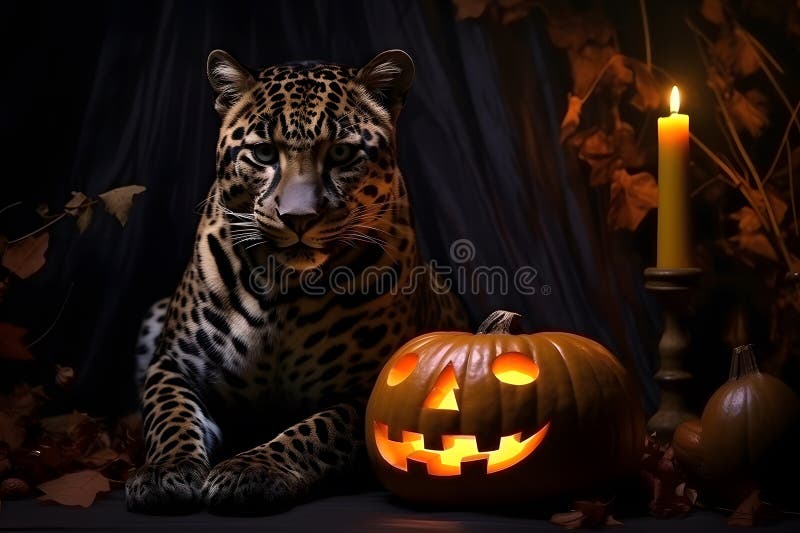 Spooky Portrait of a Leopard in a Halloween Setup in Studio, Dramatic ...