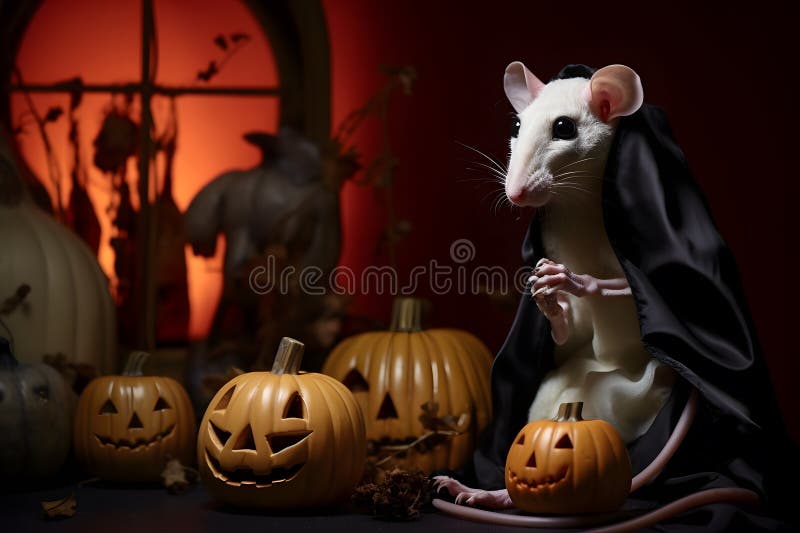 Spooky Portrait of a Mouse in a Halloween Setup in Studio, Dramatic ...