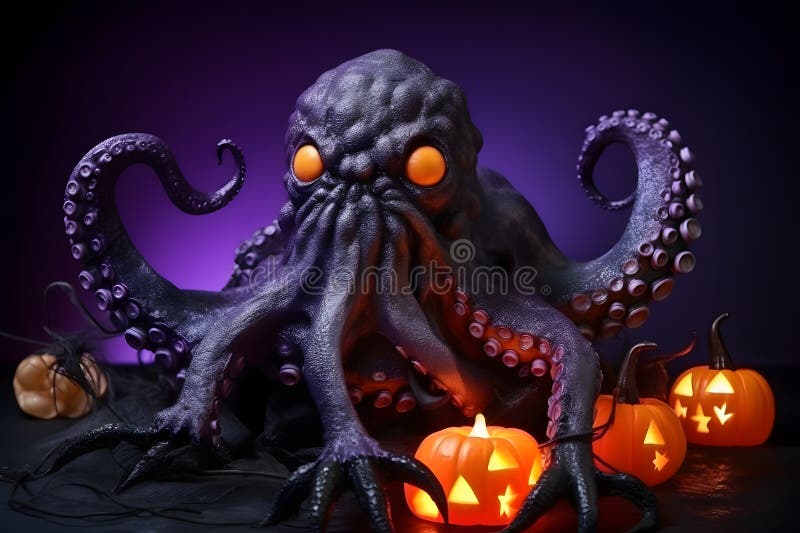 Spooky Portrait of an Octopus in a Halloween Setup in Studio, Dramatic ...