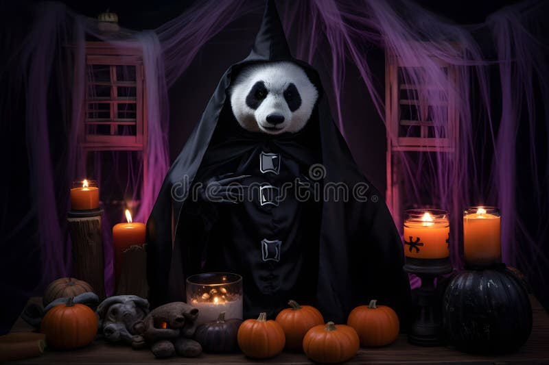Spooky Portrait of a Panda in a Halloween Setup in Studio, Dramatic ...