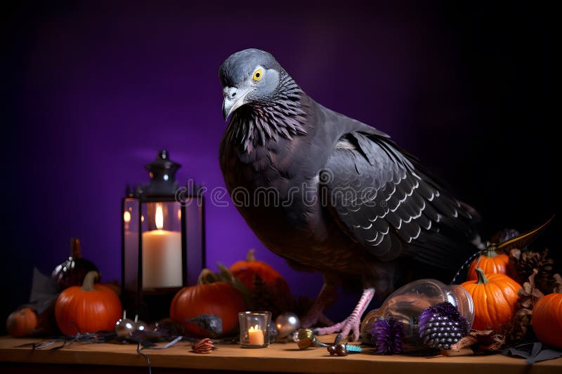 Spooky Portrait of a Pigeon in a Halloween Setup in Studio, Dramatic ...