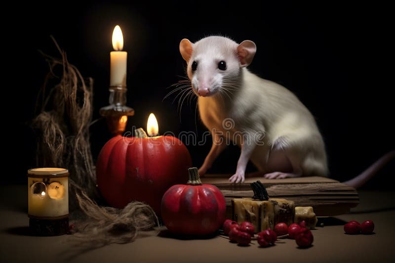 Spooky Portrait of a Weasel in a Halloween Setup in Studio, Dramatic ...
