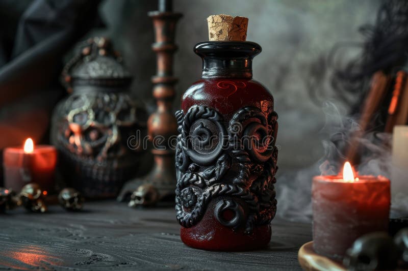 Spooky Potion Bottle with Dark Decor Stock Illustration - Illustration ...