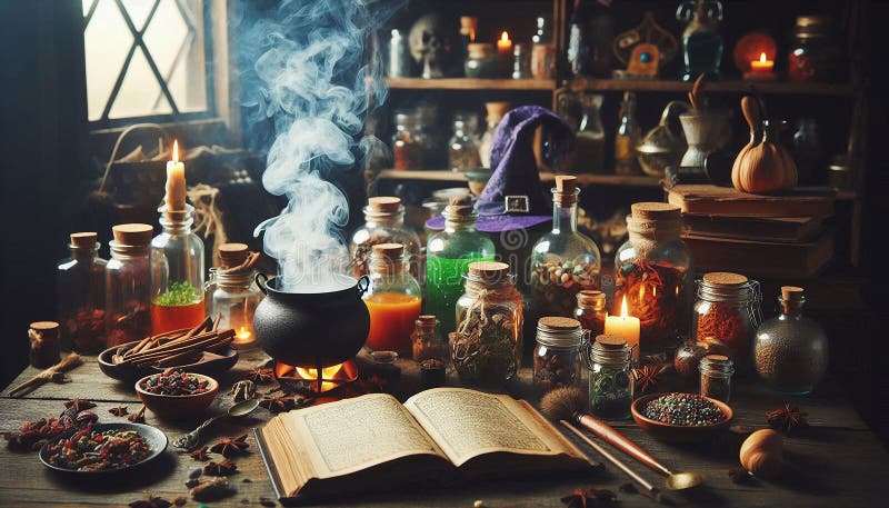 Spooky Potion Making in a Witches Laboratory Stock Illustration ... Spooky Potion Making in a Witches Laboratory Stock Illustration ...