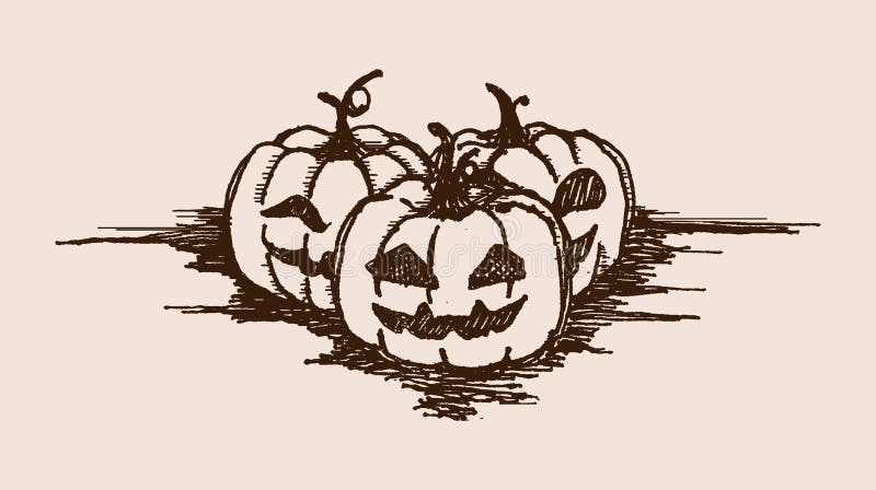 Spooky Pumpkin Halloween Hand Drawing Stock Vector - Illustration of ...