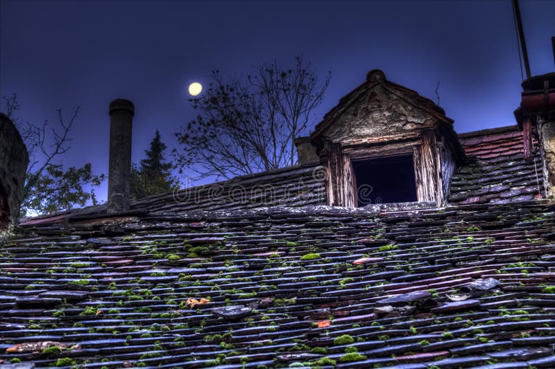 Spooky rooftop at night stock photo. Image of scary, silhouette - 61689504