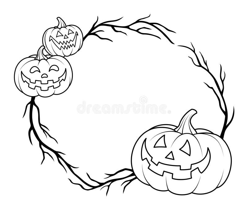 Wreath Made of Doodle Tree Branches and Halloween Pumpkin Outline ...