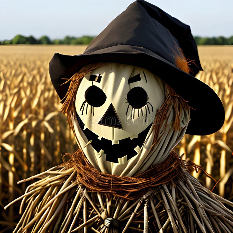 Spooky Scarecrow Close-up in Cornfield Stock Illustration ...