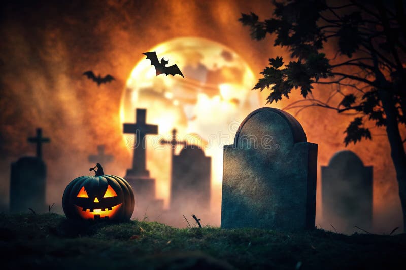 Spooky Silhouette Graveyard a Minimalist Halloween Abstract Background ...