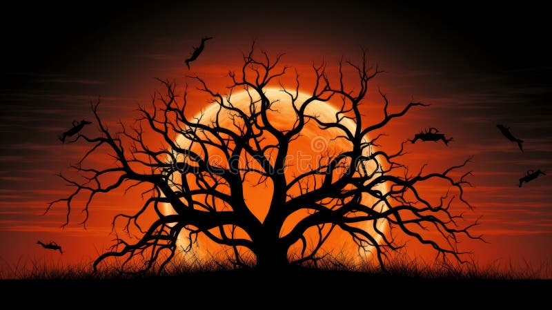 Spooky Haunted Tree Silhouette Isolated on White Stock Illustration ...