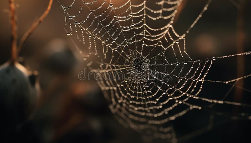 Spooky Spider Web Captures Dew Drop Beauty Generated by AI Stock ...