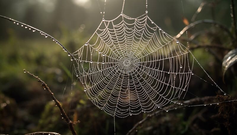 Spooky Spider Web Captures Dew Drop Sphere Generated by AI Stock Image ...