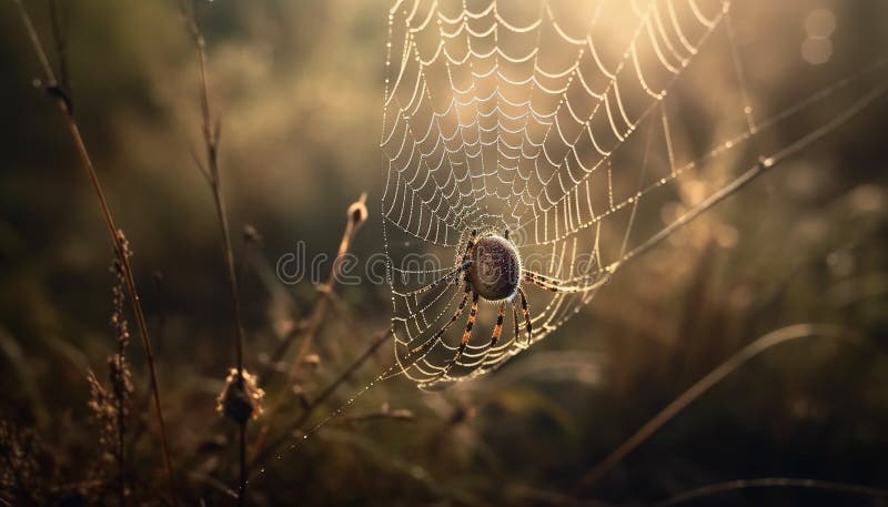 Spooky Spider Web Traps Dew Drops Perfectly Generated by AI Stock Photo ...