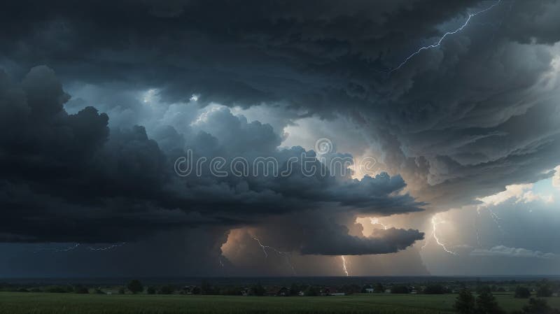 Spooky Storm Clouds Landscape with Lightnings Stock Illustration ...